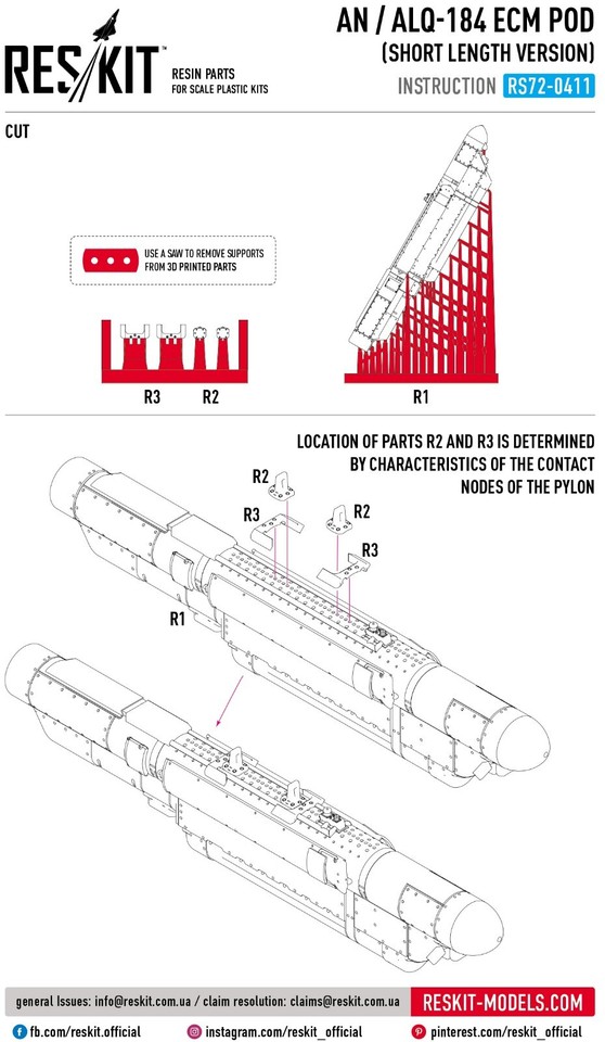 ResKit RS72-0411 1:72 AN / ALQ-184 ECM pod short length version A10,F4G ...