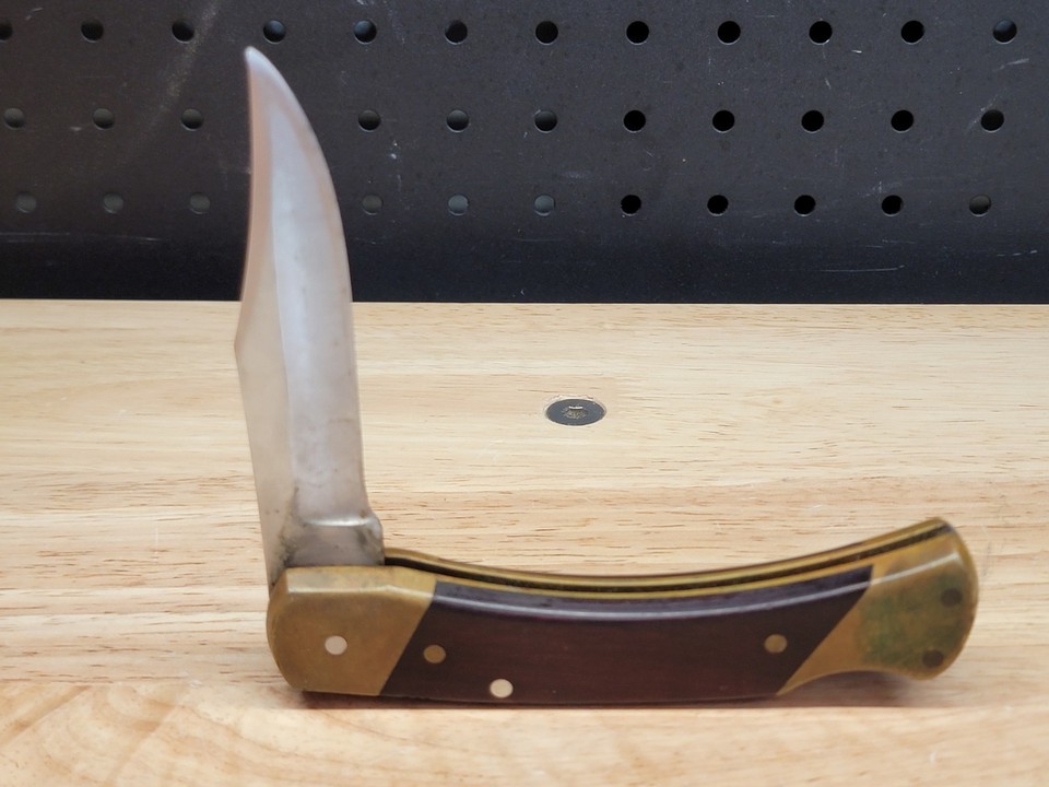Vintage Schrade LB7 USA Lockback Folding Knife Brass & Wood Made in USA ...