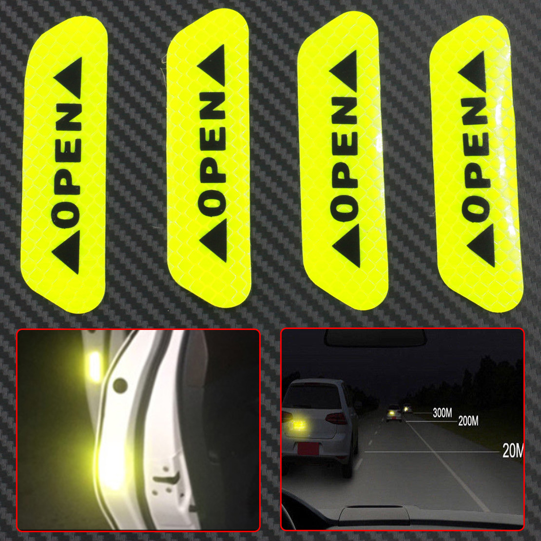 4x Fluorescent green Car Door Open Sticker Reflective Tape Safety ...