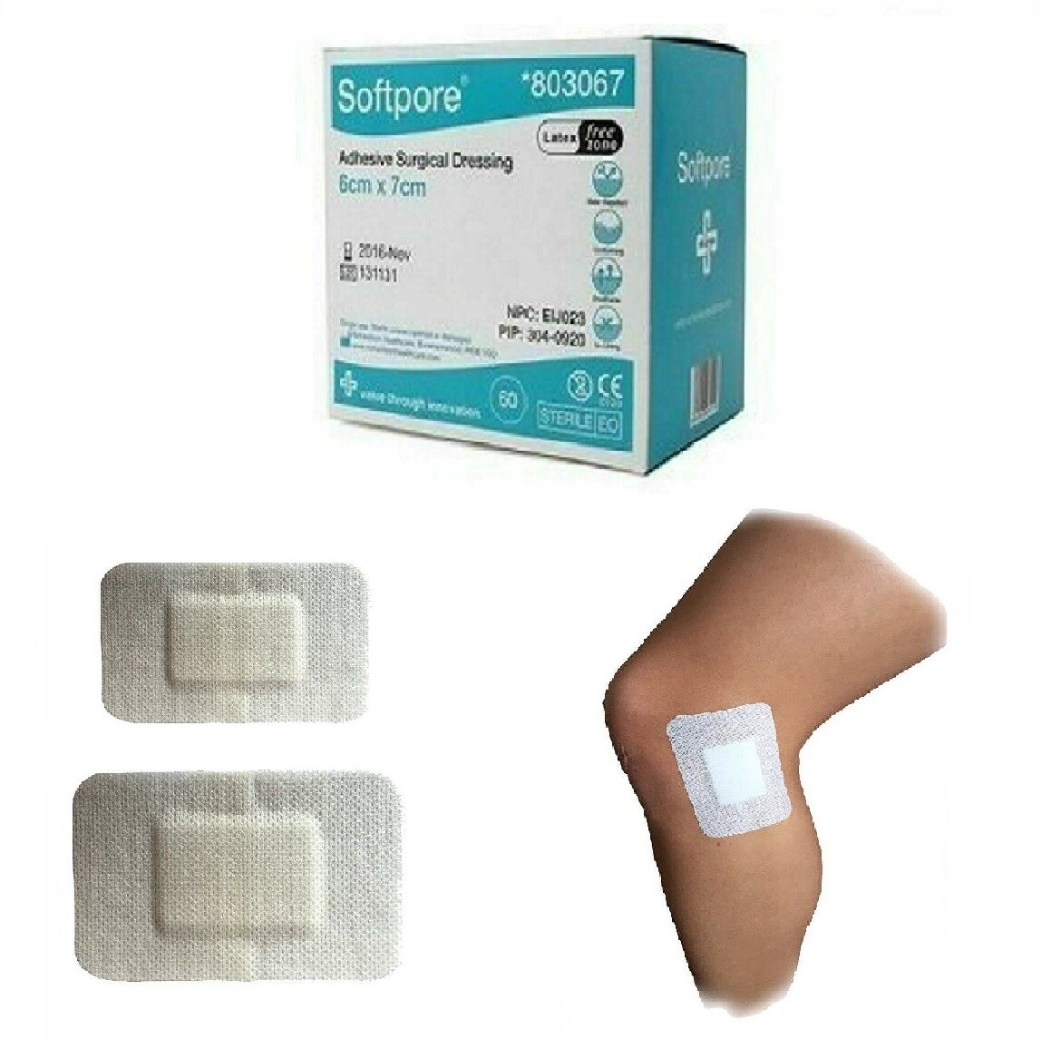 6cm x 7cm Softpore Adhesive Sterile Dressings - First Aid Plasters Cuts ...