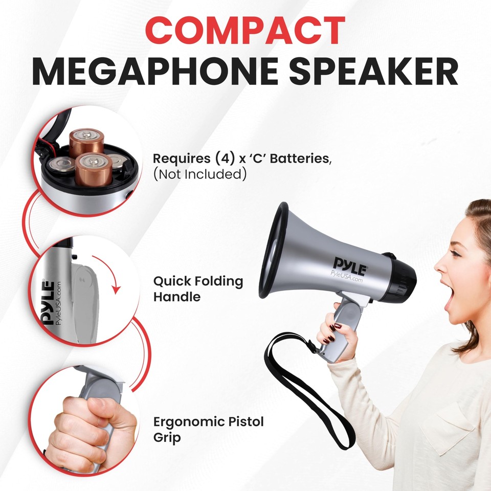 PYLE-Portable Megaphone Speaker Siren Bullhorn - Compact and Battery ...