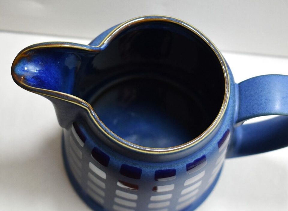 Denby England Handcrafted Pottery Pitcher Cobalt Blue Checked Reflex ...