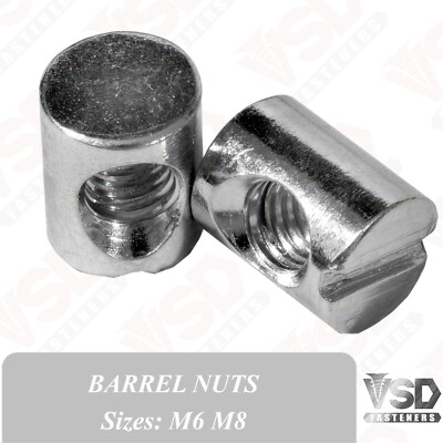M6 M8 BARREL NUTS CROSS DOWEL CENTRE THREAD FURNITURE COT BED ...