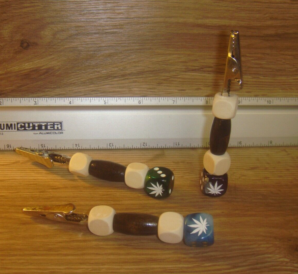 #3 three Roach Clip Dice/Die Wood & Bead CANNABIS Leaf Engraved Image ...
