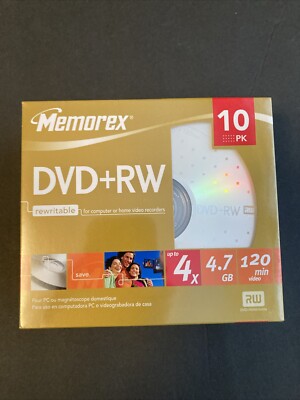 Memorex DVD-RW 10 Pack New Jeweled Case (4X 4.7GB 120 Min. ) Rewritable ...