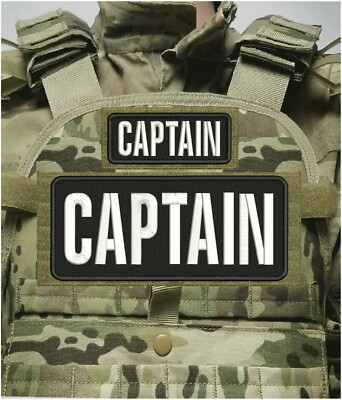 CAPTAIN embroidery Patches 4x10 AND 2X5 hook ON BACK WHITE Letters | eBay
