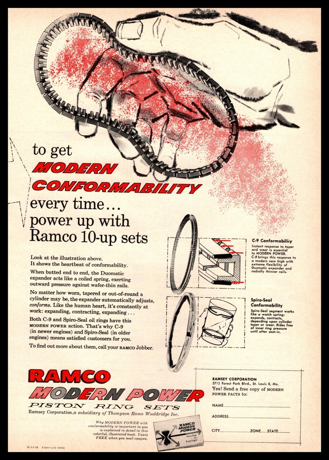 1959 Ramco St Louis Missouri Modern Power Piston Ring 10-Up Set Vintage ...