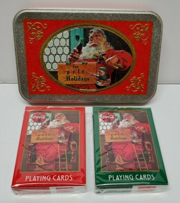 Coca-Cola Nostalgia Playing Cards 2 Decks Tin Sealed Santa Christmas ...