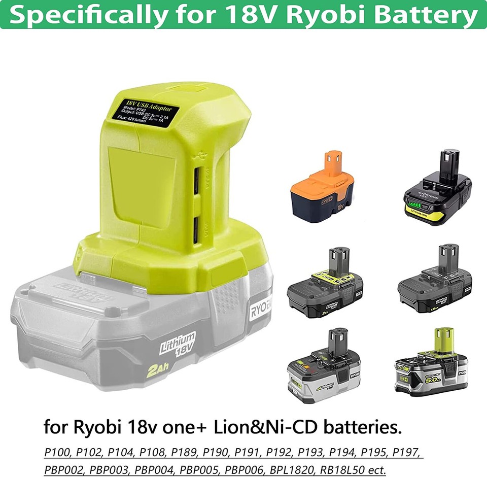 18V Adapter Power Source for RYOBI one+ Li-ion and Ni-CD Batteries P100 ...