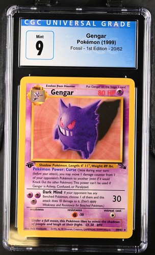 CGC 9 Gengar 1999 Fossil - 1st Edition 20/62 Rare Graded Pokemon Card ...