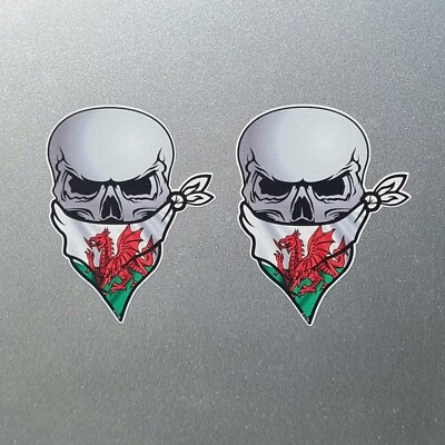 2x Small Bandit Skull With Wales Welsh Dragon Flag Vinyl Sticker Decal ...