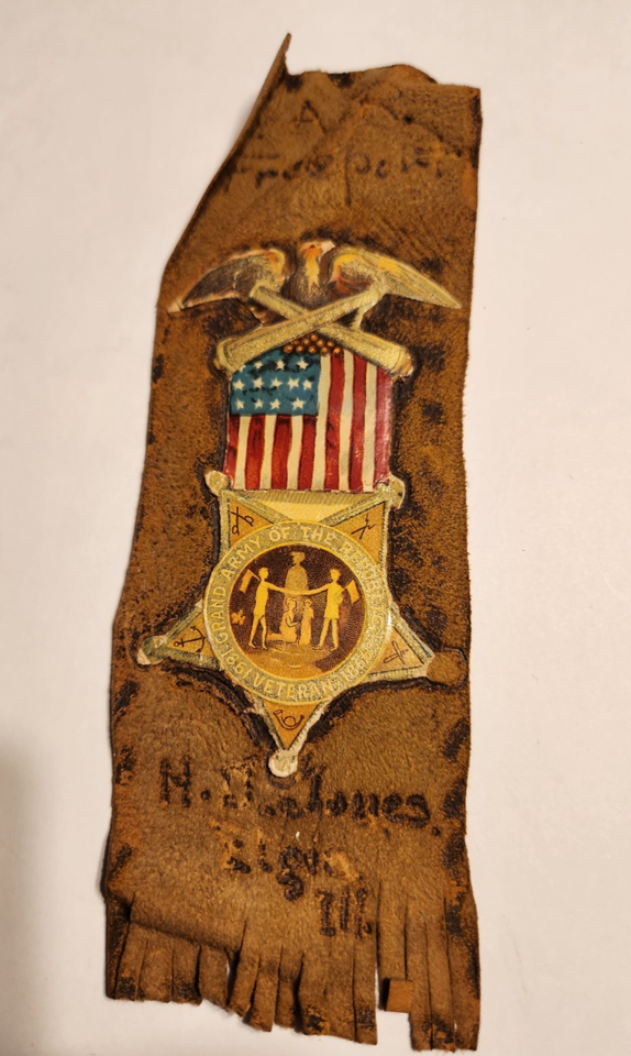 Unique 1880s GAR Post 5 Freeport Illinois Leather Ribbon ID'd by the ...