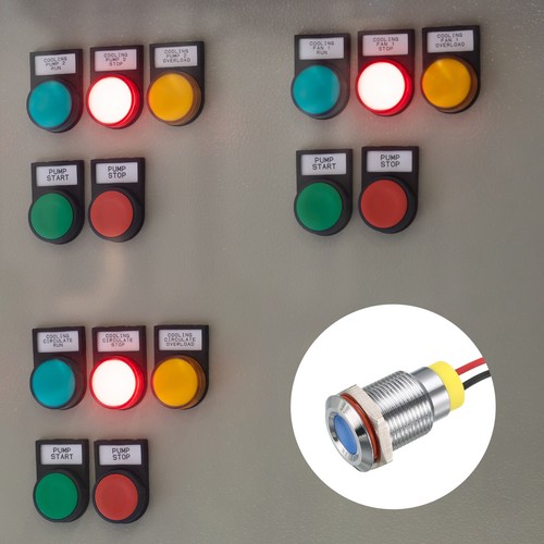 LED Metal Signal Indicator Light, Flush Panel Mount LED(Blue, AC/DC 12V ...