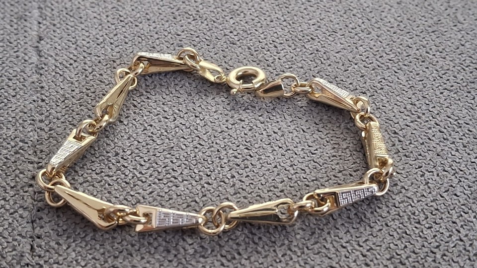 Gold Braclet 14 CT 8inch White&Yellow Gold Bracelet Unisex | eBay UK