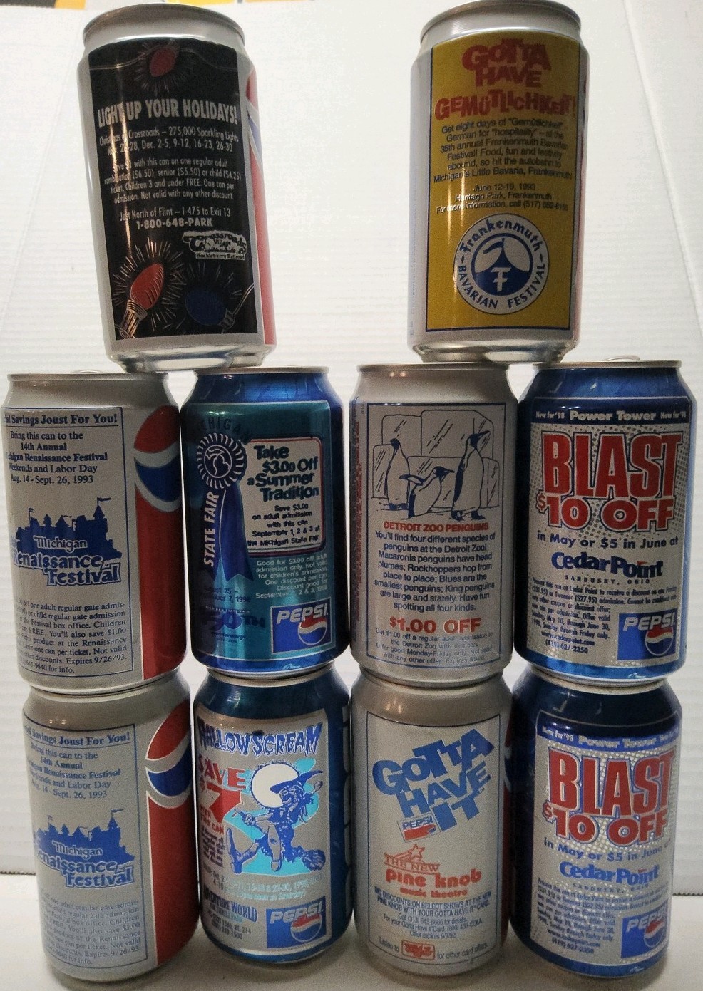 1990s Pepsi 12 Oz Michigan Promotional Cans (Empty) Lot of 10 | eBay