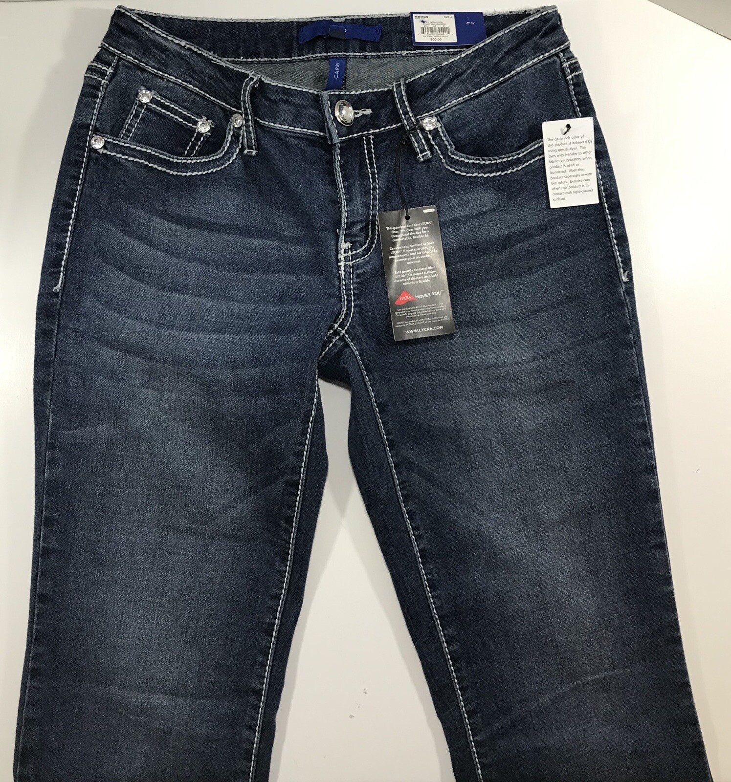 APT.9 Capri Mid Rise Embroydered Rhinestones NWT Blue Capri Jeans 4 ...