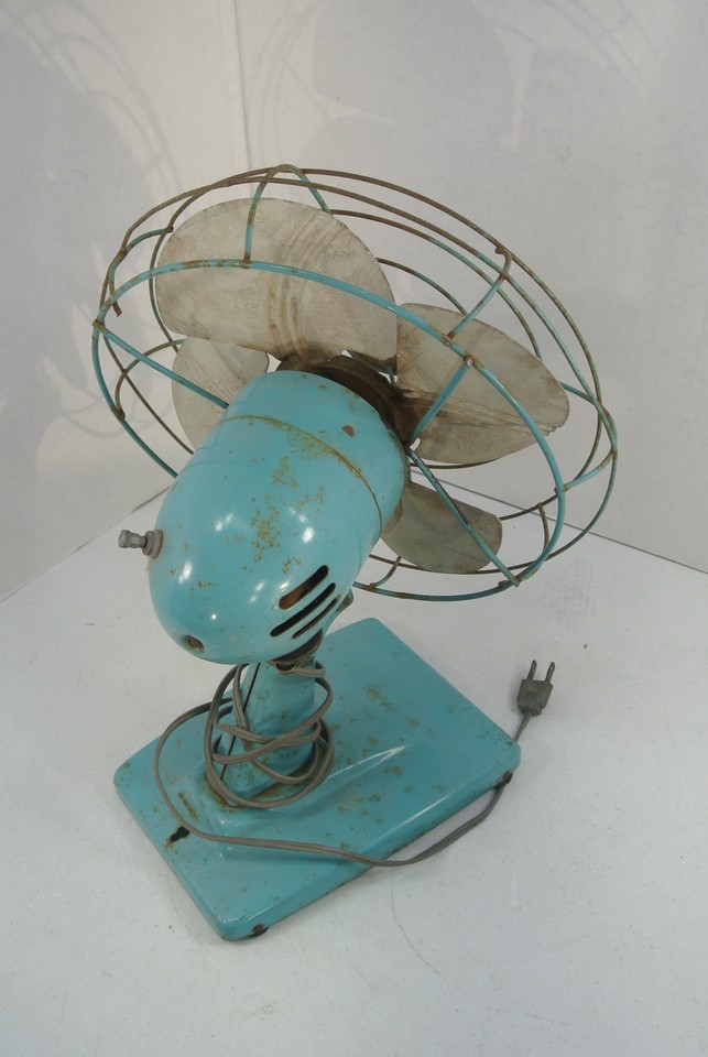 Vintage Retro DOMINION Electric Table Top Oscillating Fan Blue WORKS ...