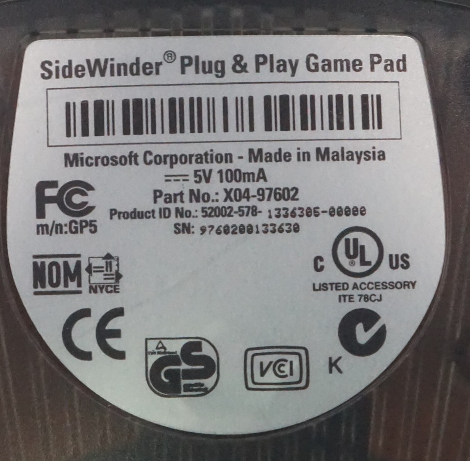 Vintage Microsoft Sidewinder Plug & Play PC Game Pad Clear/Green USB ...