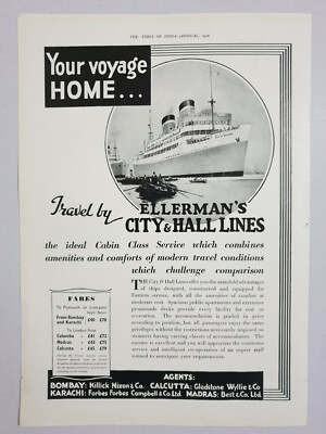 1938 ELLERMAN'S CITY & HALL LINES SHIP Advertising from India 9in x 13in | eBay