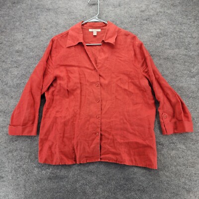 JM Collection Shirt Womens 16 Button Up 3/4 Sleeve Orange 100% Linen | eBay