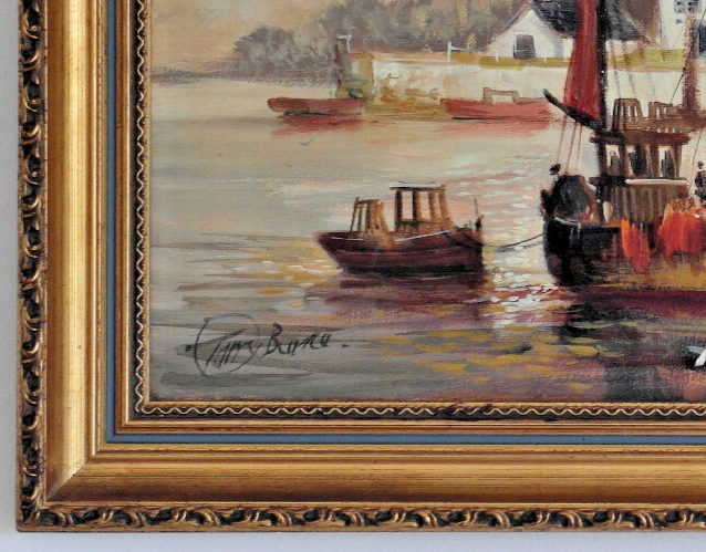 Terry Burke original oil canvas painting fishing seaside Brixham ...