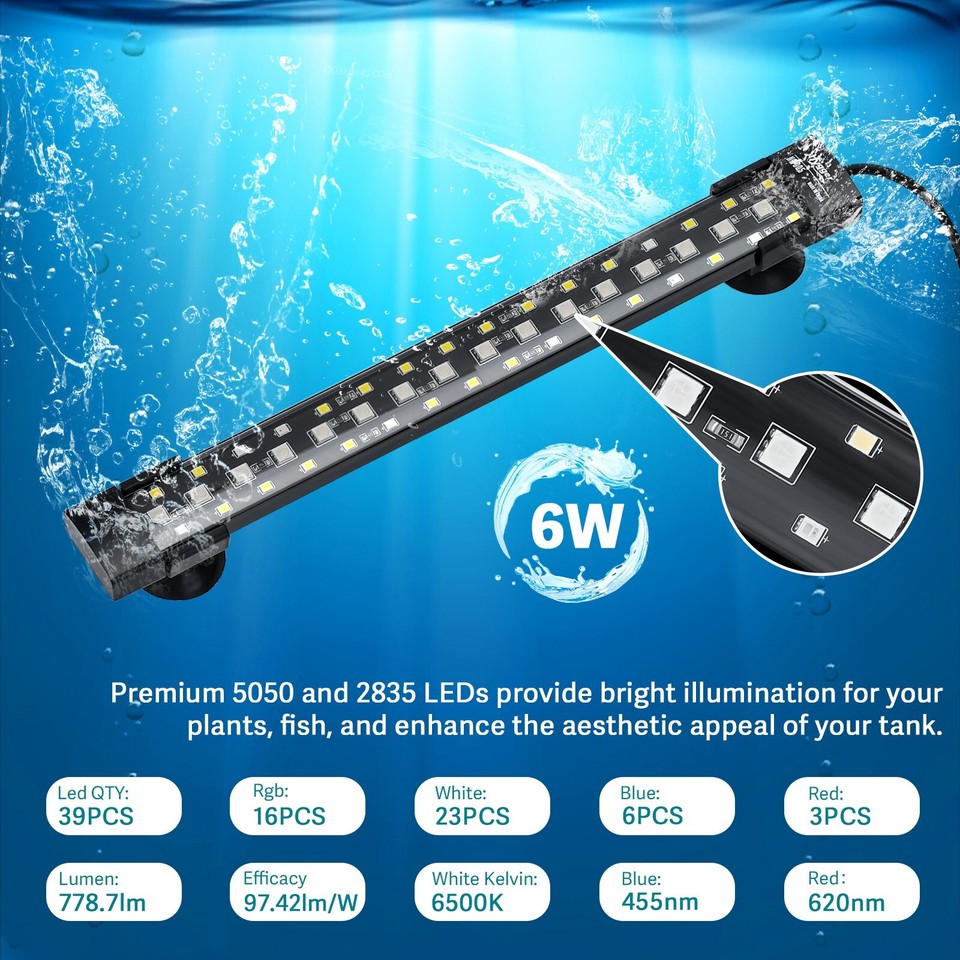 hygger 24/7 Mode Submersible Aquarium LED Light 7 Colors Auto On Off ...
