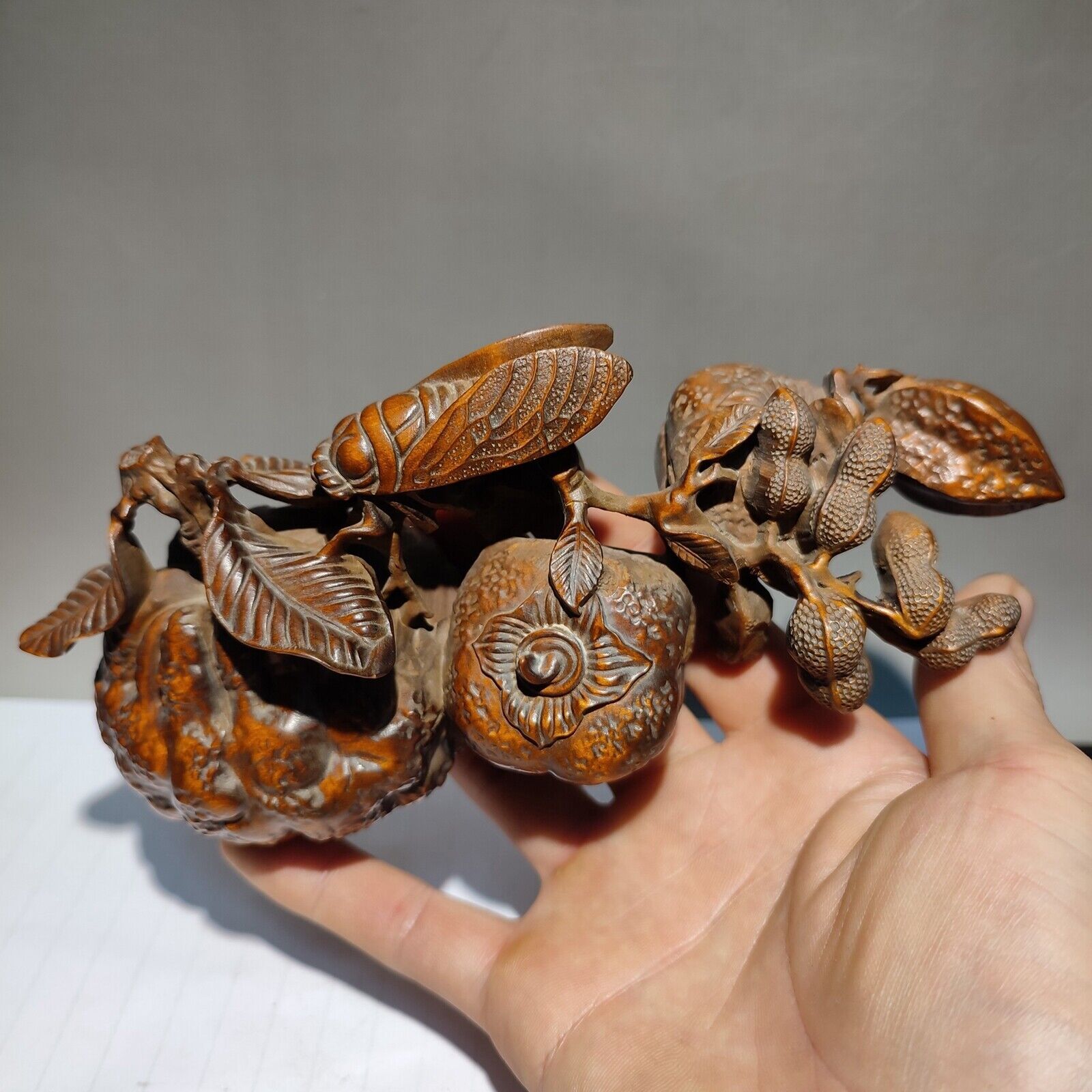 chinese wooden carving Cicada sculptures carved home decor peanut ...
