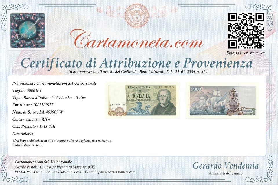 5000 LIRE CRISTOFORO COLOMBO II TIPO 10/11/1977 SUP+ | eBay
