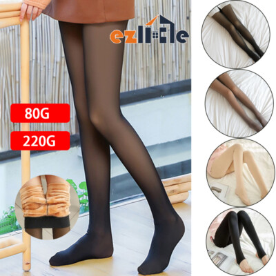 Women Thermal Lined Translucent Pantyhose Warm Fleece Tights Stockings ...