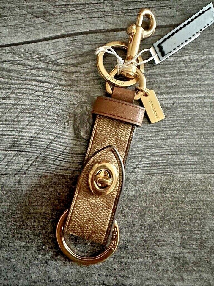🧡💜COACH Trigger Snap Bag Charm Refined Calf Leather Key Chain🧡💜 | eBay