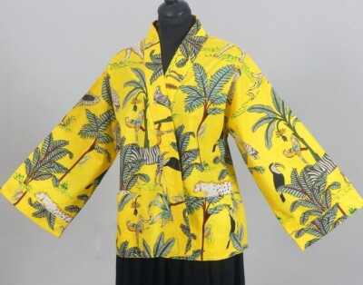 Indian Yellow Tiger Jacket Short Cotton Kimono Dress Women Jacket Short ...
