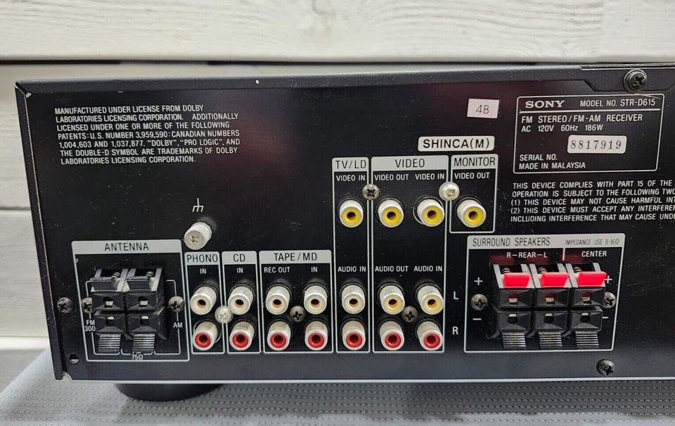 Sony STR-D615 Audio/Video Control Center FM Stereo/FM-AM Receiver No ...