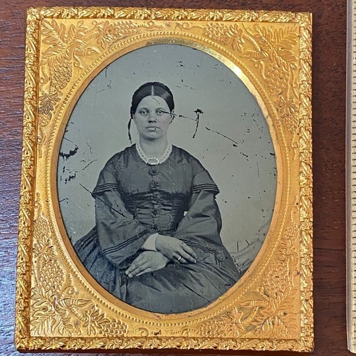 1860s 1/6 Plate Ambrotype Photo of a Young Woman with Brass Mat and ...