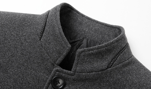 Men Casual Woolen Blend Jacket Trench Coat Single Breasted Stand Collar ...