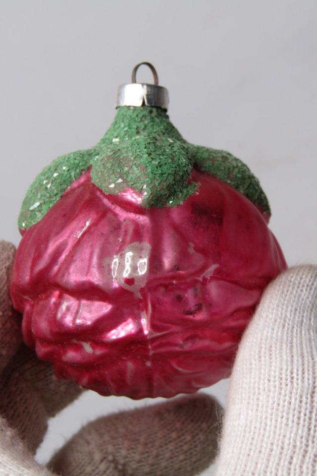Vintage Glass Embossed ROSE Flower BUD Sugared Christmas Ornament Hot ...