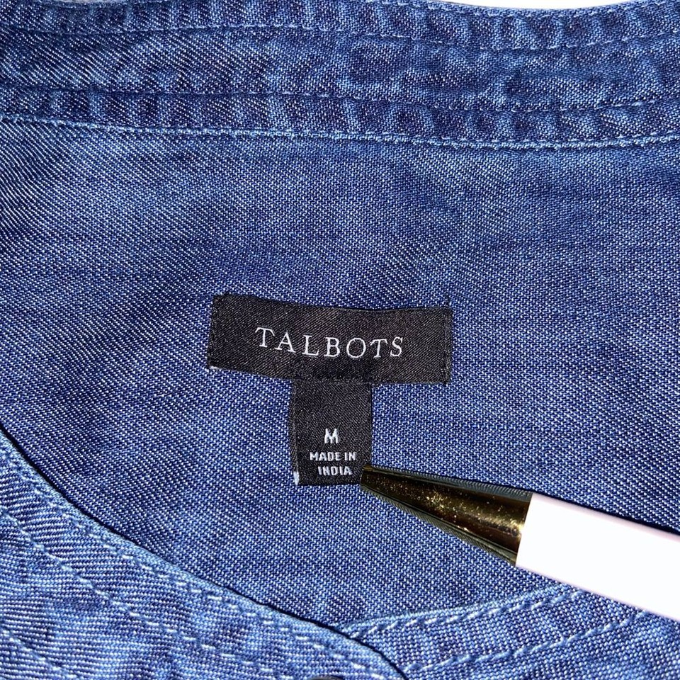 Talbots Chambray Denim Henley Tunic Top Button Front Long Sleeve Casual Medium | eBay