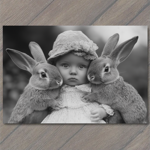 POSTCARD Baby Rabbits Lace Dress Victorian Era Odd Fantasy Whimsical ...
