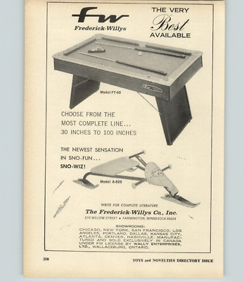 1967 PAPER AD Frederick-Willys Minnesota Pool Table Sno-Wiz Model A-825 ...