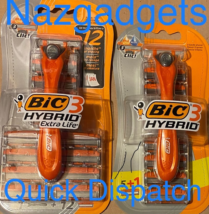 BIC 3 Hybrid Men's Razors 1 handle + 6 refills / 1 handle + 12 refills ...