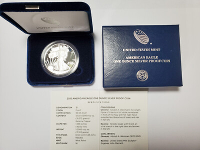 2015 W AMERICAN SILVER EAGLE PROOF DOLLAR US Mint ASE Coin with Box and ...