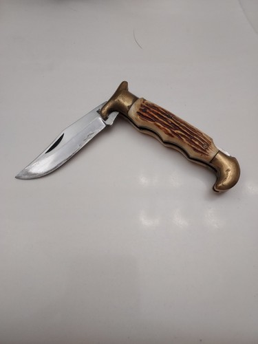 Pakistani Stainless Steel Pocket Knife With Antler Handle, Lockback ...