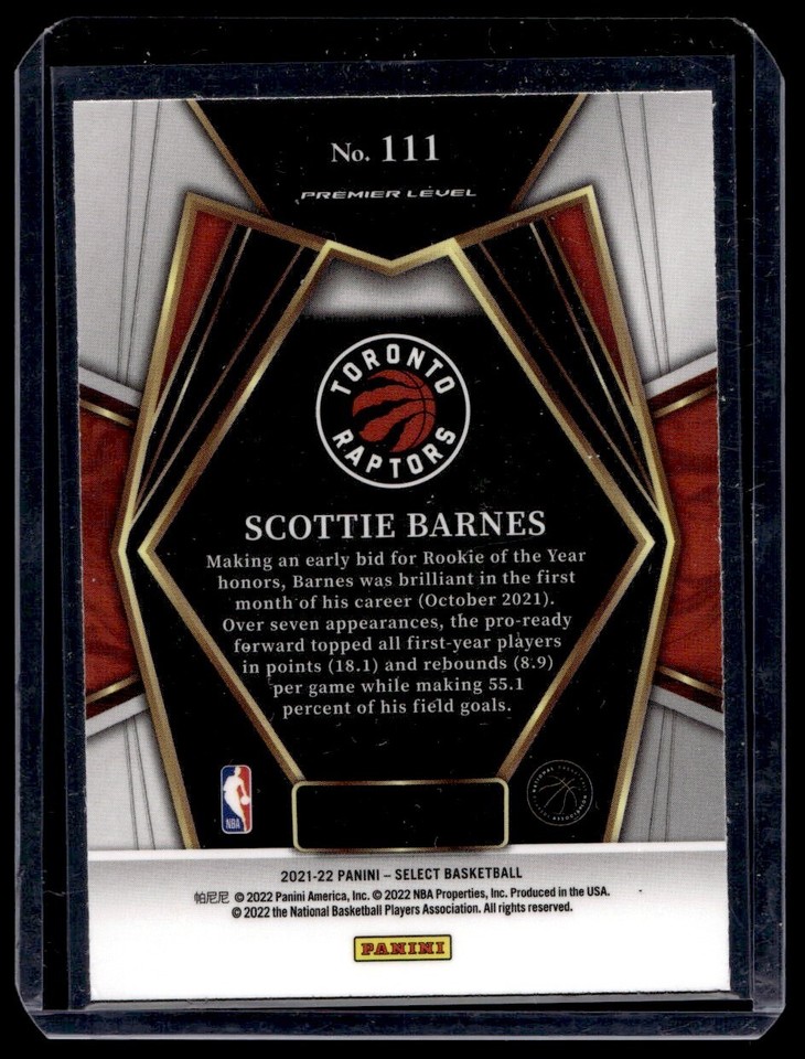 2021-22 Panini Select Scottie Barnes Rookie F1 Toronto Raptors #111 | eBay