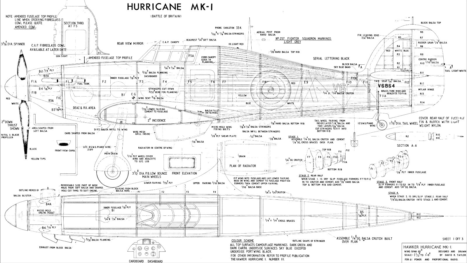 Hawker Hurricane mk1 plan set 60" span | eBay