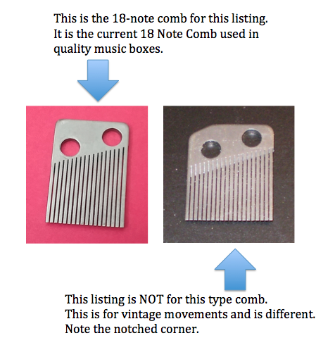 18 Note Comb ----- Repair Your Music Box ---- Fits Most Quality Brands ...