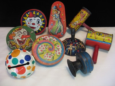 9 Vtg Metal Tin Noisemakers Clickers Clackers Life of the party ...