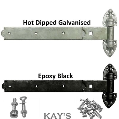 HEAVY DUTY GATE HINGES REVERSIBLE HOOK AND BAND STABLE DOOR BLACK OR ...