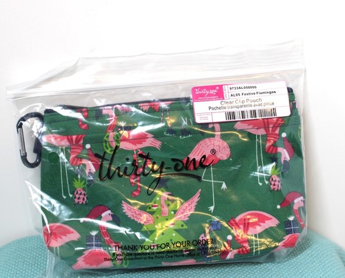Thirty-One 31 - Clear Clip Pouch - FESTIVE FLAMINGOS - New in Package ...