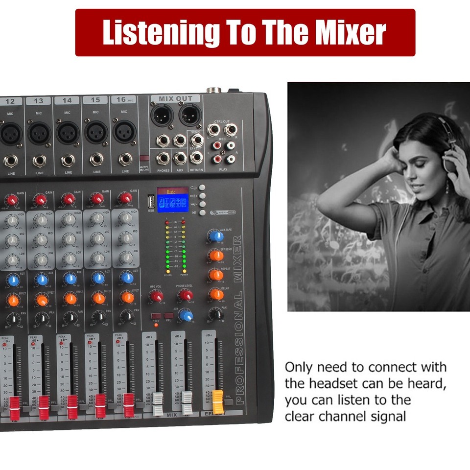 Pro 16 Channel Power Mixer Audio Mixing Console 16 DSP w/USB 110-220V ...