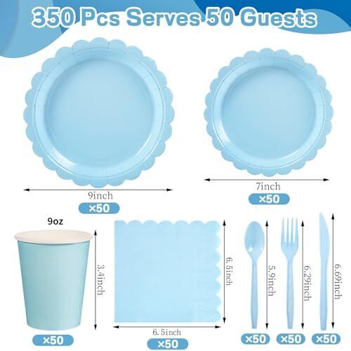 350 Pcs Light Blue Paper Plates and Napkins 25 Guest Baby Blue Party ...