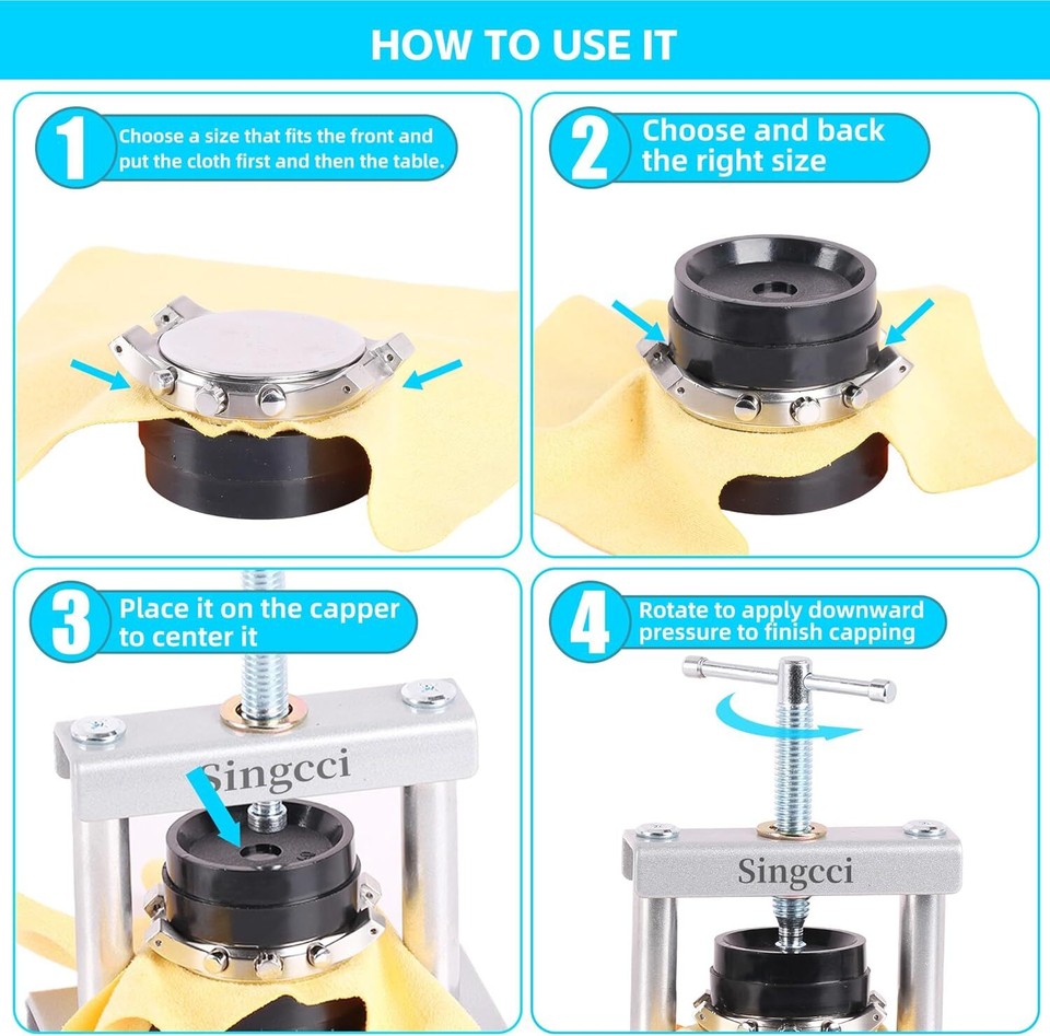 Watch Press Tool Watch Press Set Back Case Closer w 12 Molds Watch ...